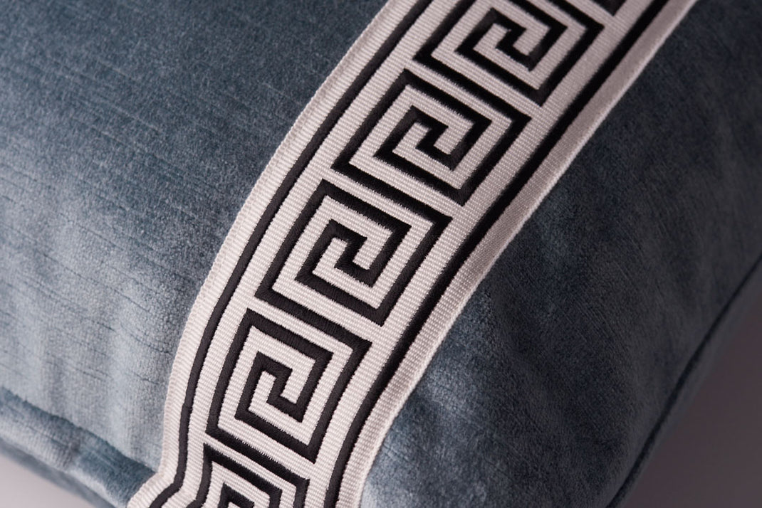 Velvet with Greek Key Trim Decorative Pillow Cover– House Finery
