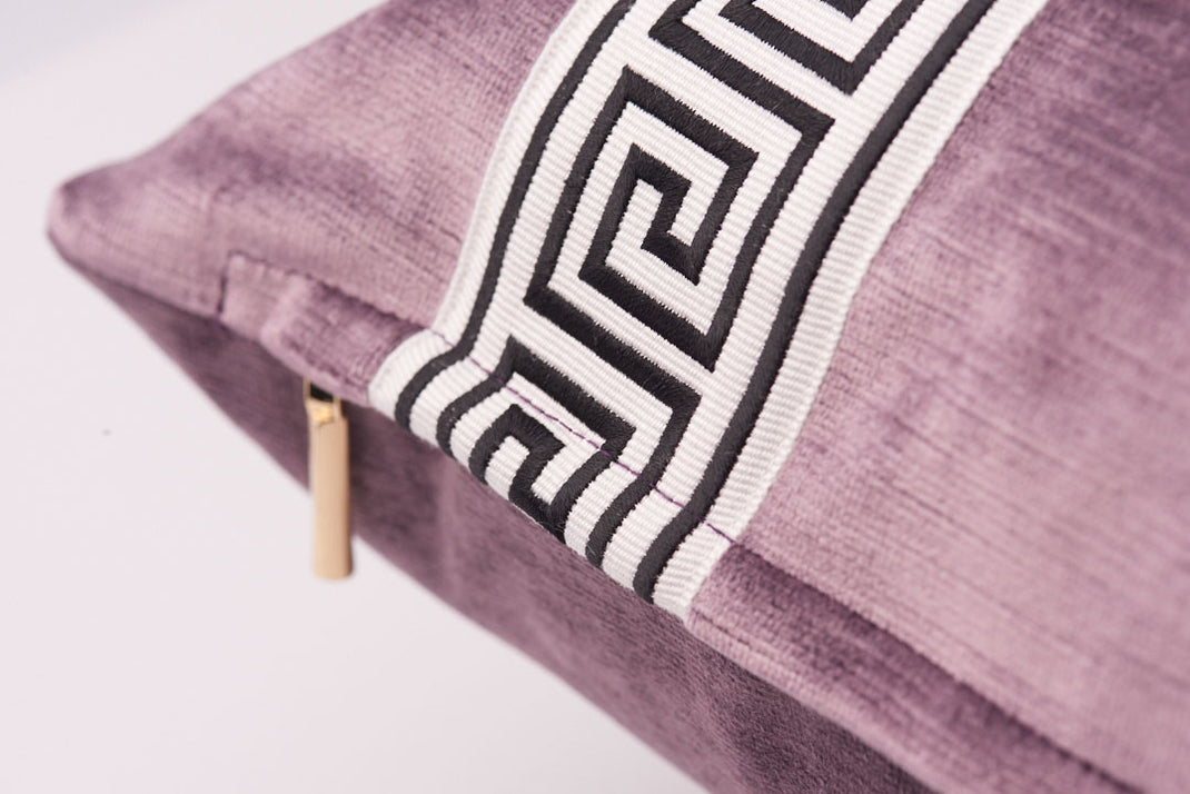 Velvet with Greek Key Trim Decorative Pillow Cover– House Finery