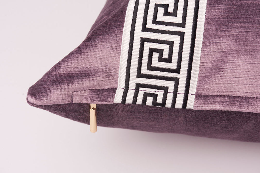 Velvet with Greek Key Trim Decorative Pillow Cover– House Finery
