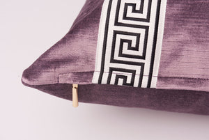 Velvet with Greek Key Trim Decorative Pillow Cover– House Finery