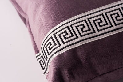Velvet with Greek Key Trim Decorative Pillow Cover– House Finery