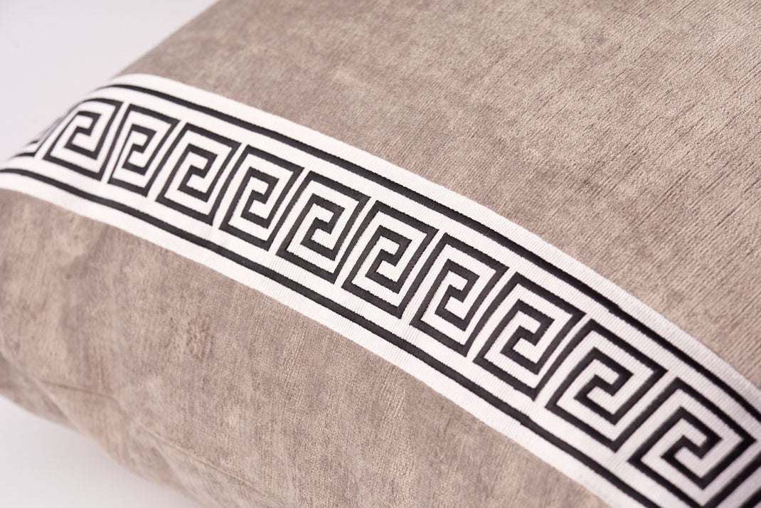 Velvet with Greek Key Trim Decorative Pillow Cover– House Finery