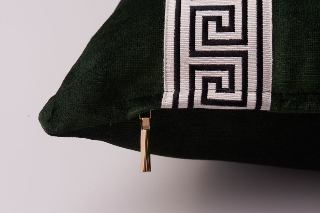 Velvet with Greek Key Trim Decorative Pillow Cover– House Finery