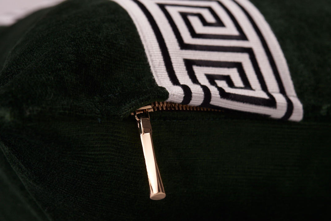 Velvet with Greek Key Trim Decorative Pillow Cover– House Finery