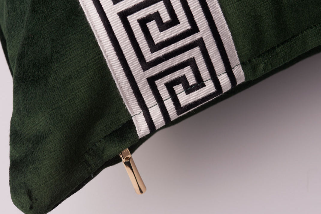 Velvet with Greek Key Trim Decorative Pillow Cover– House Finery