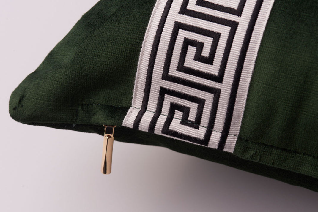 Velvet with Greek Key Trim Decorative Pillow Cover– House Finery