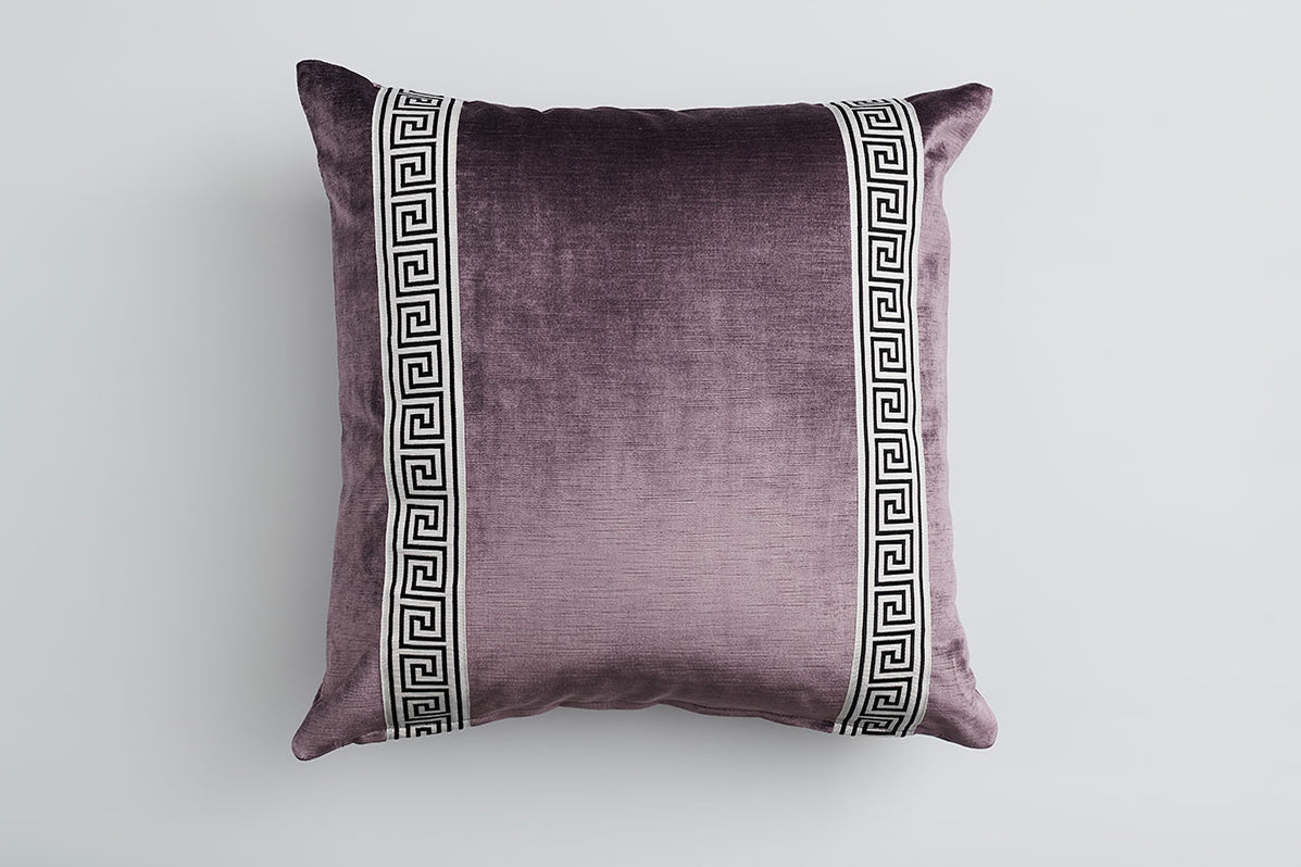 Velvet with Greek Key Trim Decorative Pillow Cover– House Finery