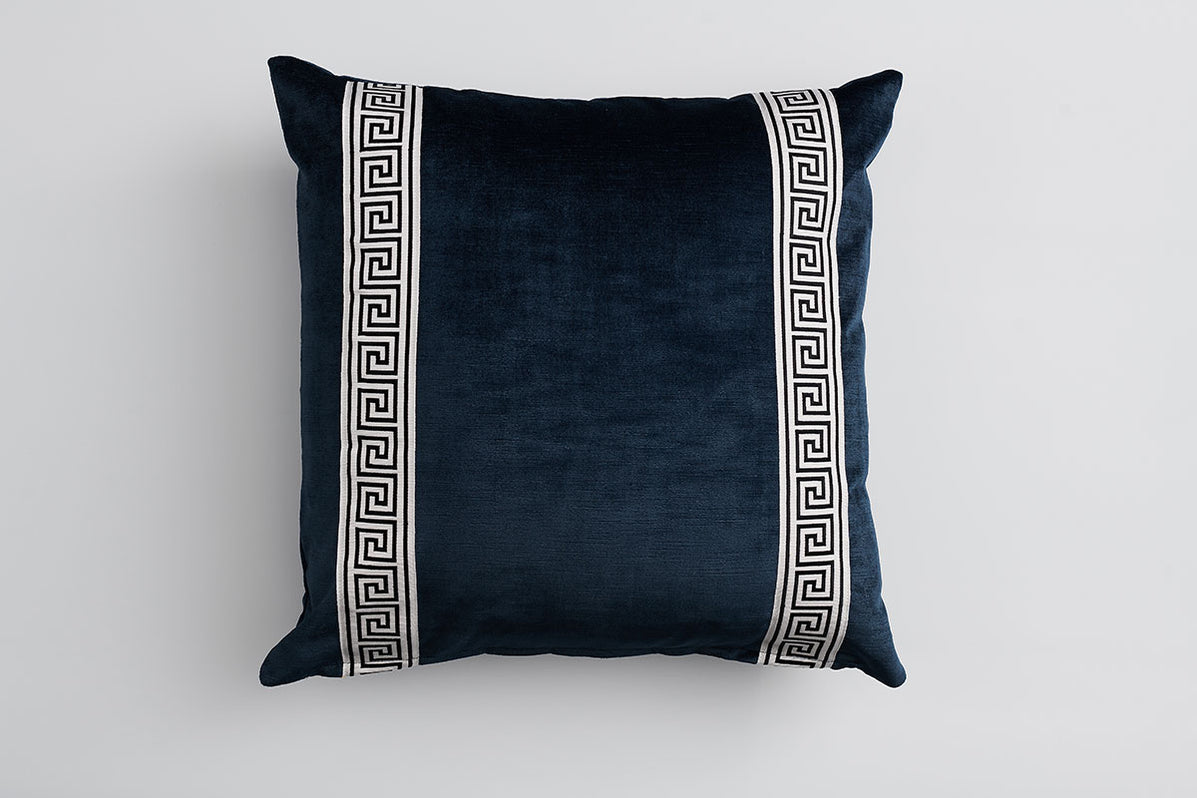 Velvet with Greek Key Trim Decorative Pillow Cover– House Finery