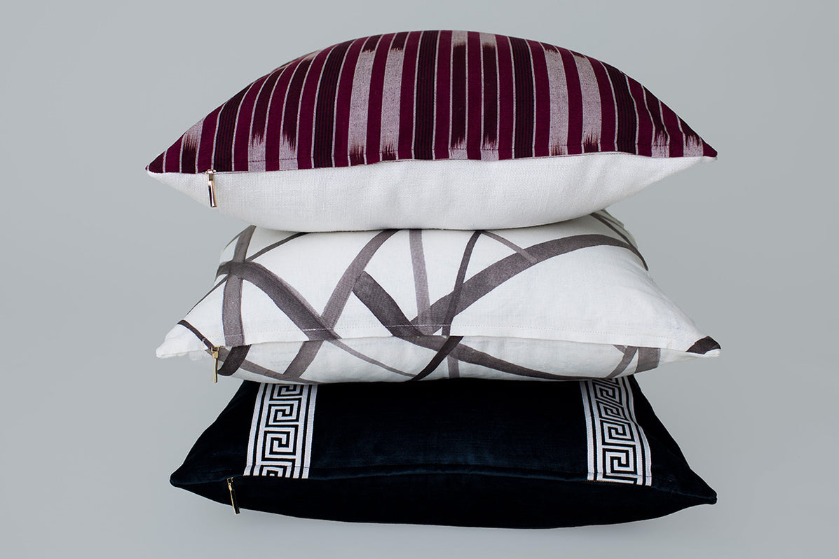 Velvet with Greek Key Trim Decorative Pillow Cover– House Finery